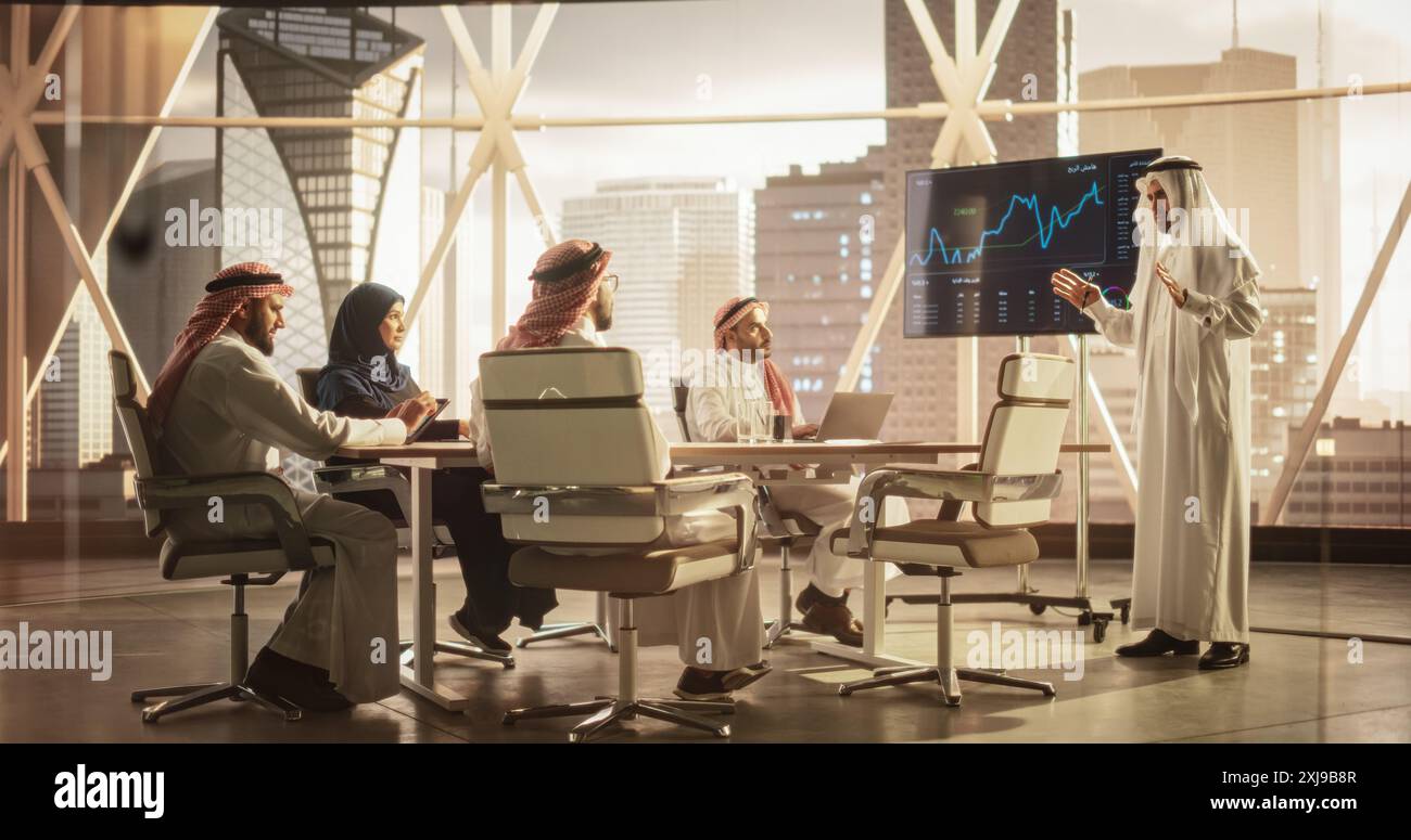 Diverse Muslim Office Conference Room: Middle Eastern CEO Makes a ...