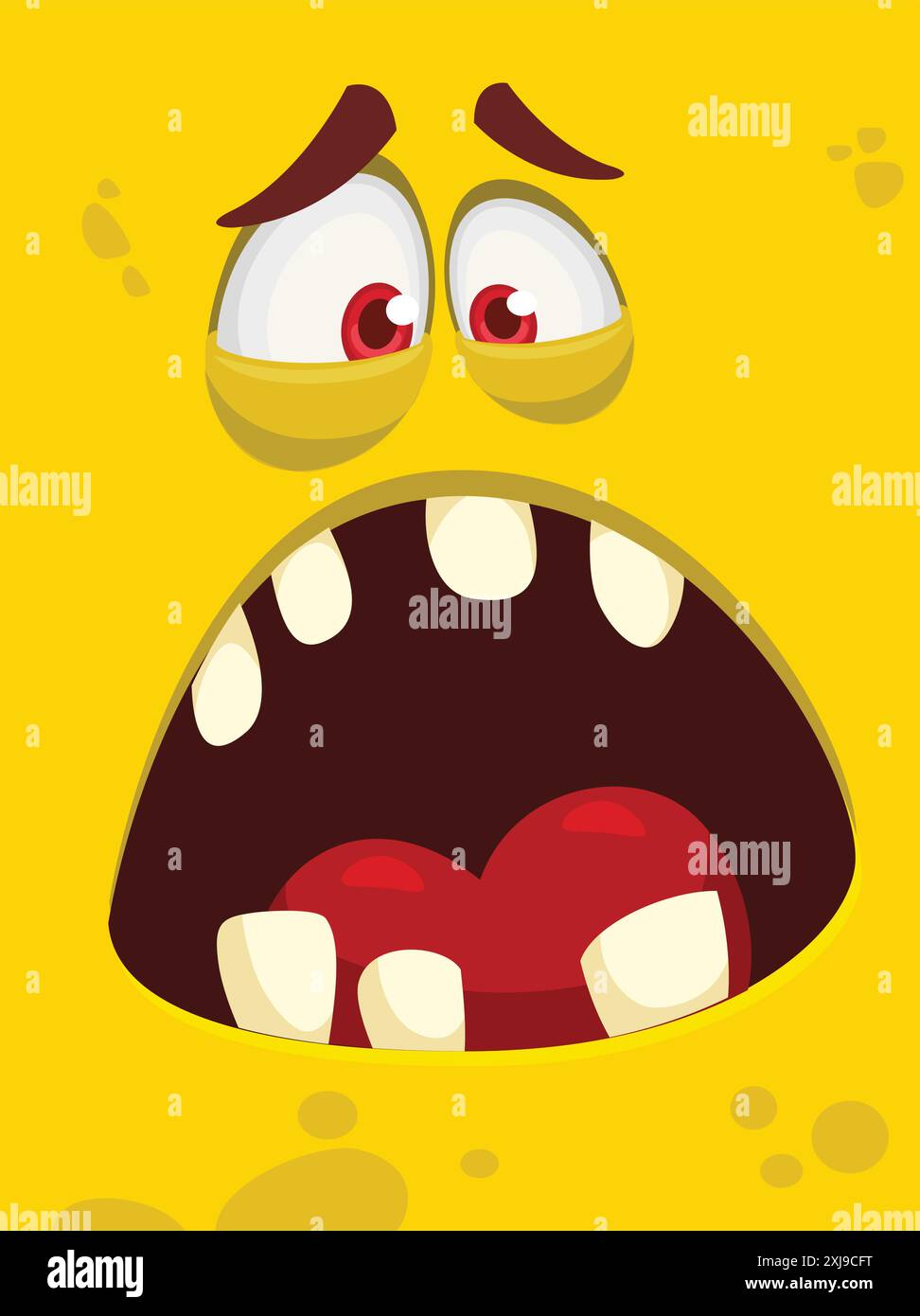 Cartoon monster face with funny expression opened mouth blank space ...