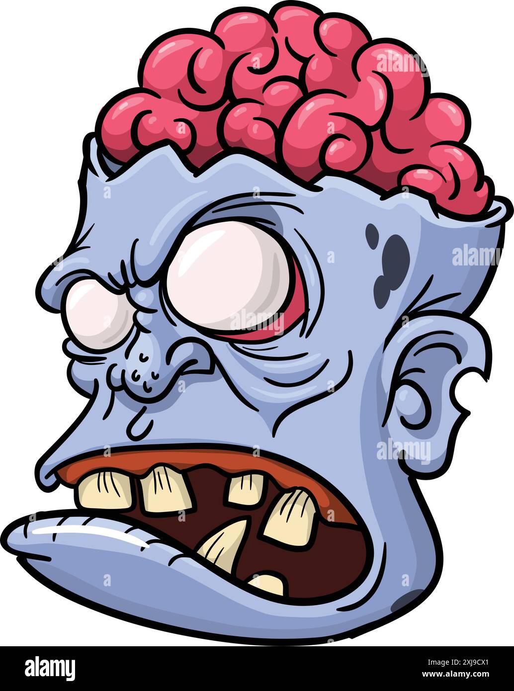 Cartoon green zombie skull reaper design with scary face expression ...