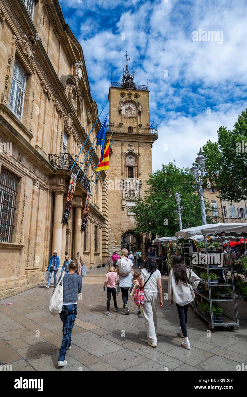 City tower in the old city center of Aix en Province, Bouches du Rhone ...