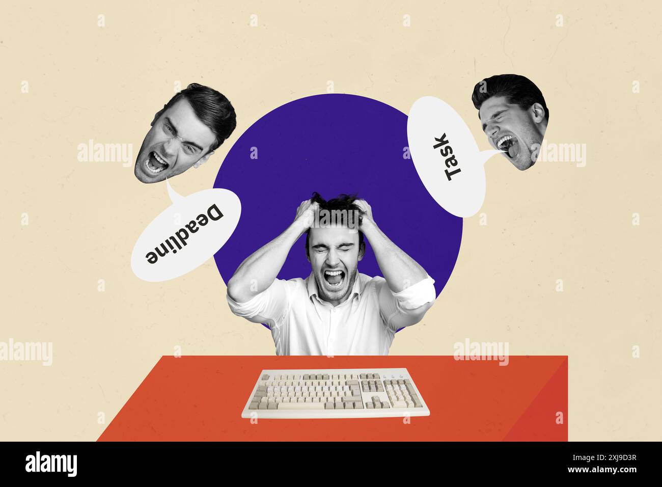 Composite photo collage of scream businessman head colleagues shout ...