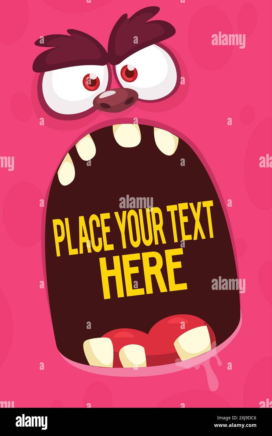 Cartoon monster face with funny expression opened mouth blank space ...