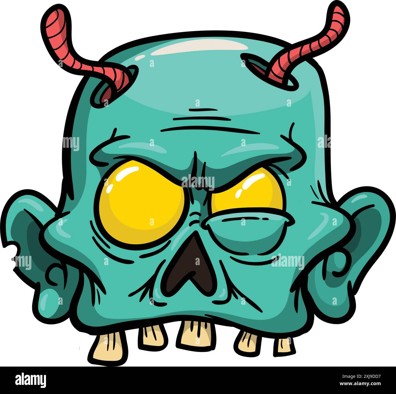 Cartoon green zombie skull reaper design with scary face expression ...