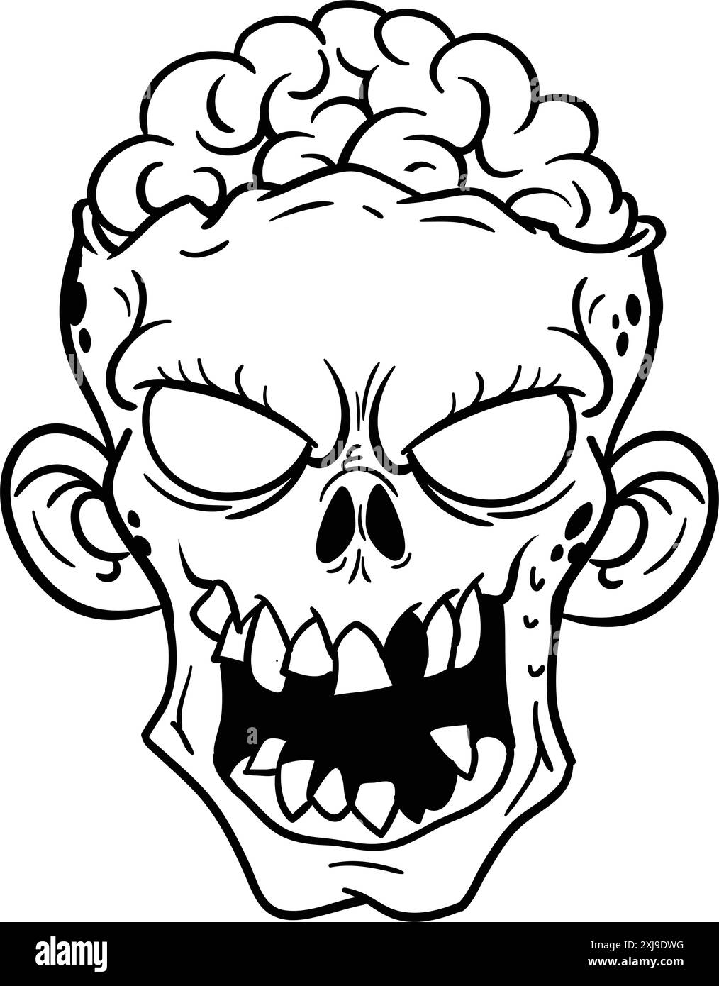 Cartoon green zombie skull reaper design with scary face expression ...