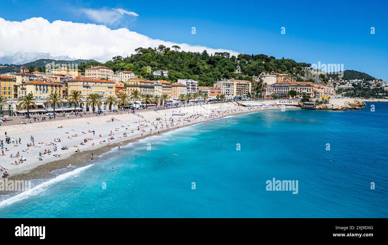 Aerial of the beachfront and the historic city, Nice, UNESCO World ...