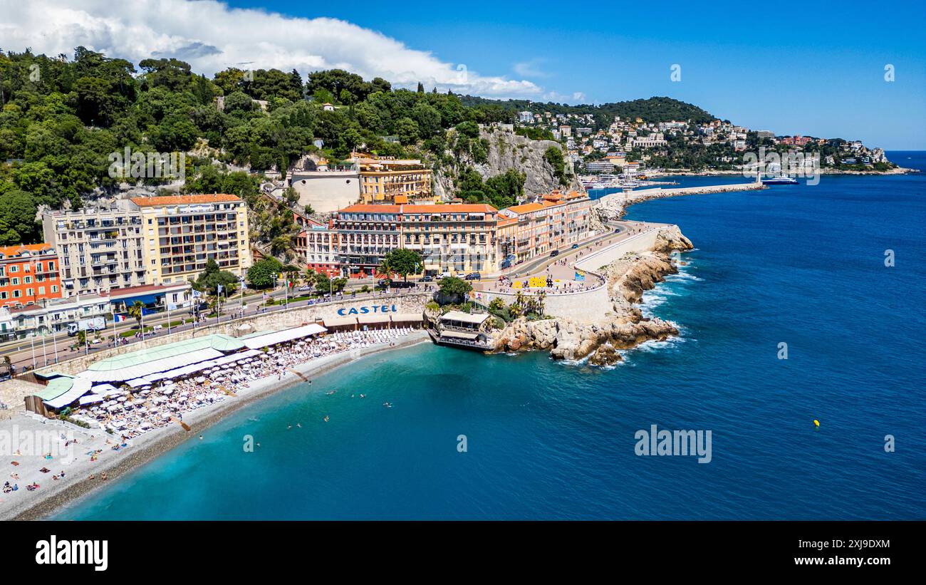 Aerial of the beachfront and the historic city, Nice, UNESCO World ...