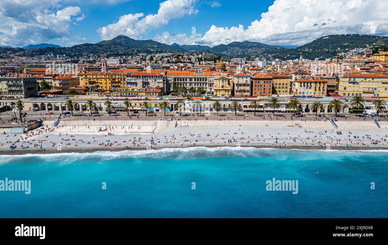 Aerial of the beachfront and the historic city, Nice, UNESCO World ...