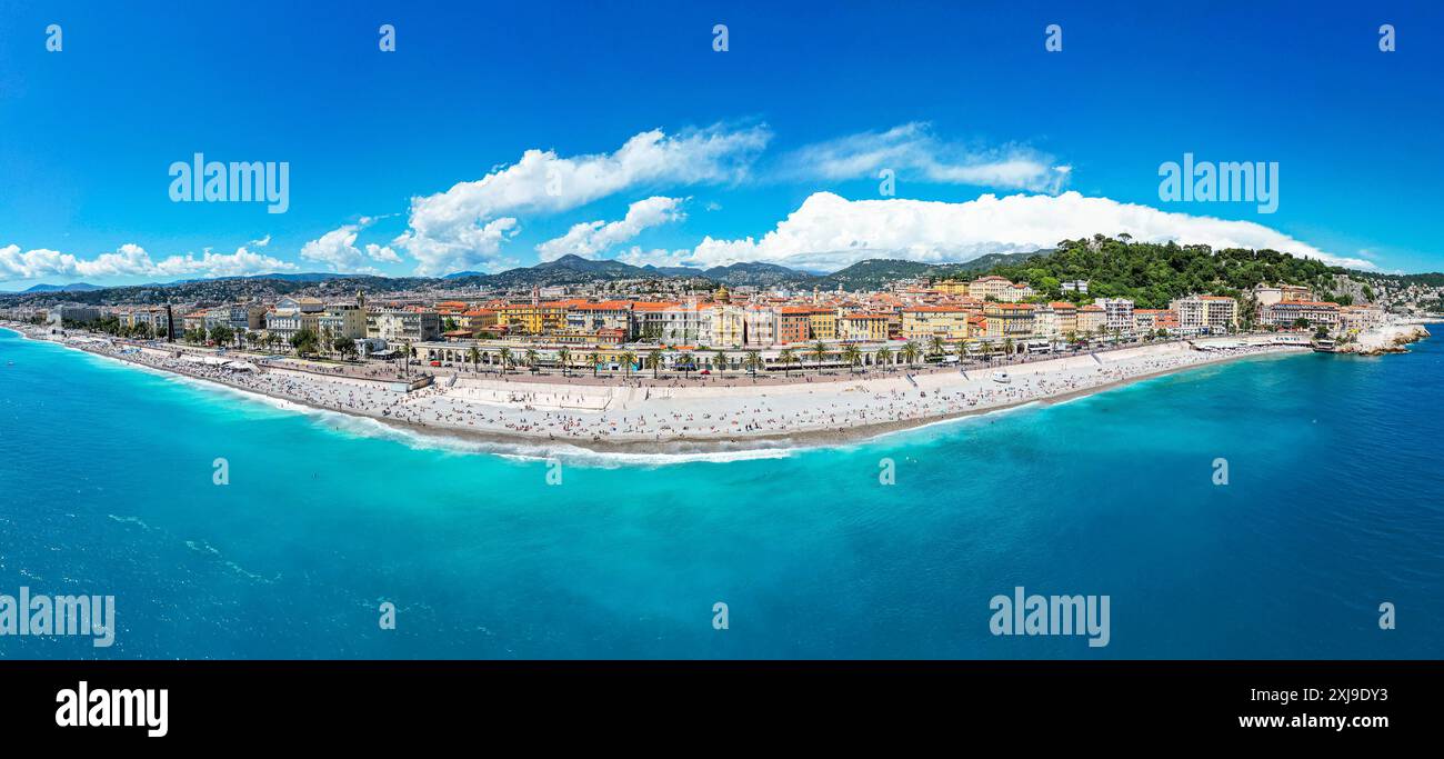 Aerial of the beachfront and the historic city, Nice, UNESCO World ...
