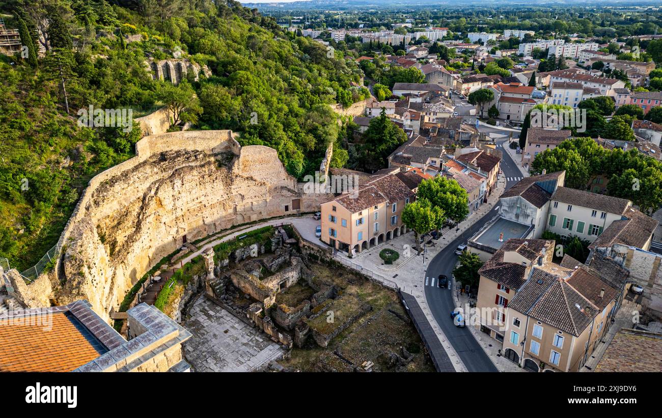 Aerial of the Roman Amphitheatre, UNESCO World Heritage Site, Orange ...