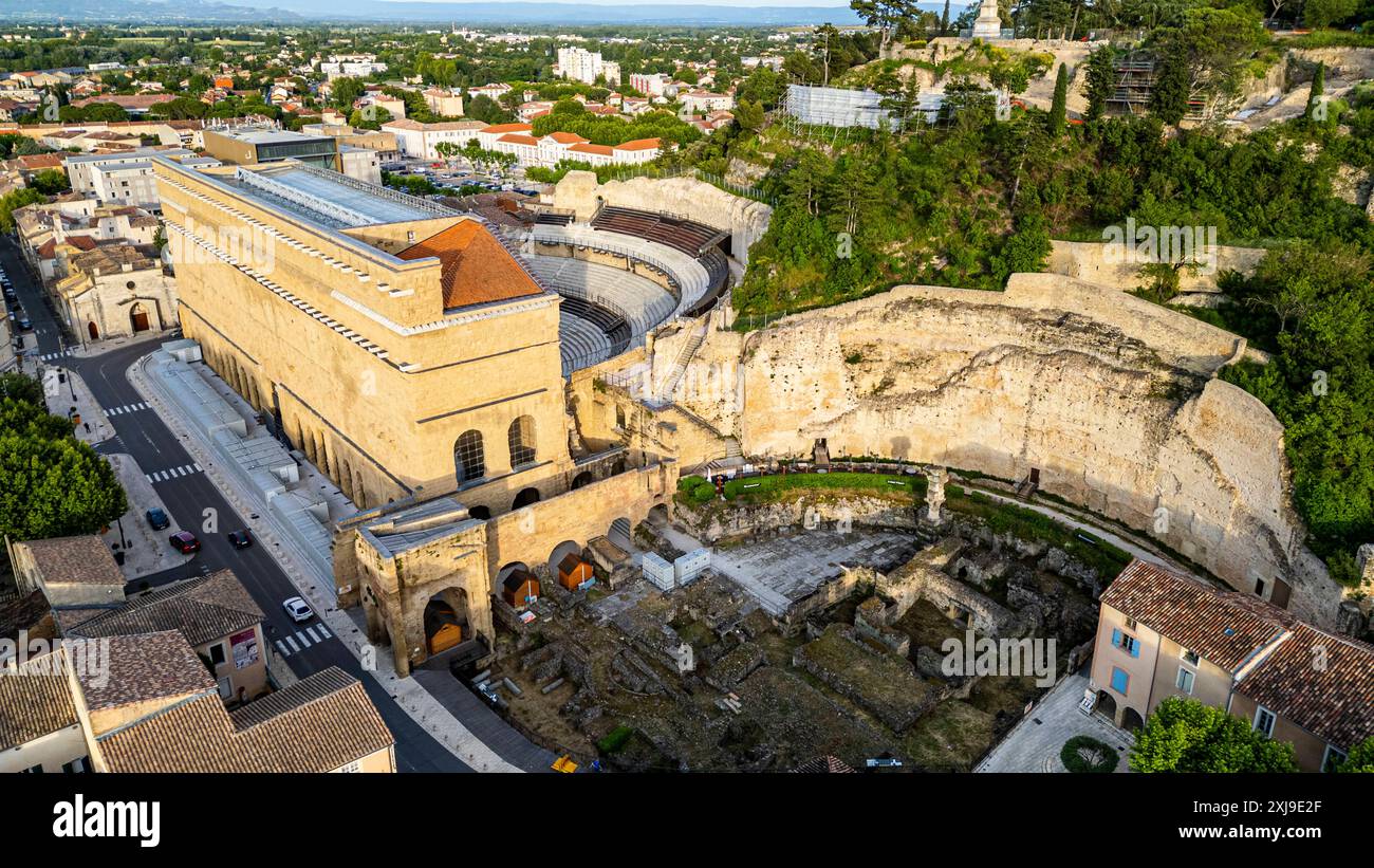 Aerial of the Roman Amphitheatre, UNESCO World Heritage Site, Orange ...