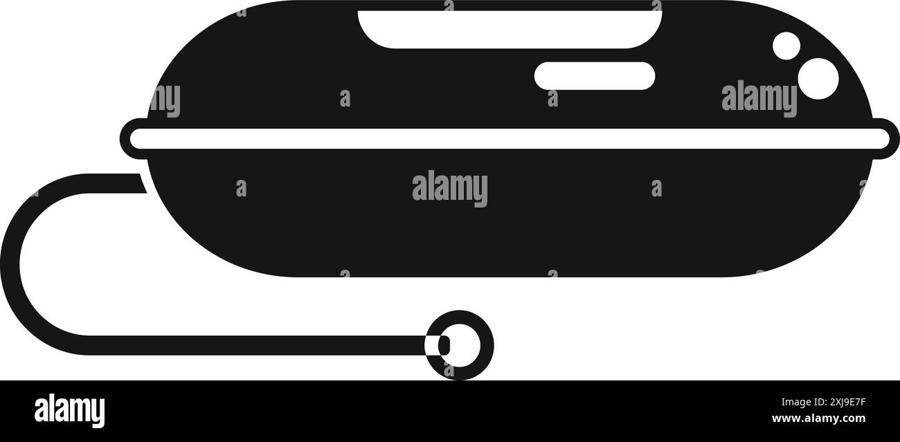 Black silhouette of an inflatable rescue raft with rope for emergency ...