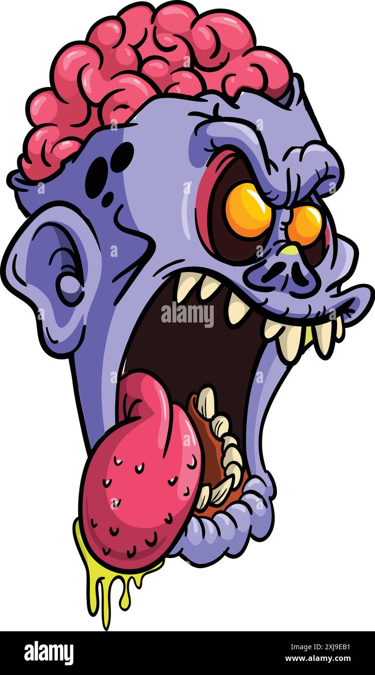 Cartoon green zombie skull reaper design with scary face expression ...