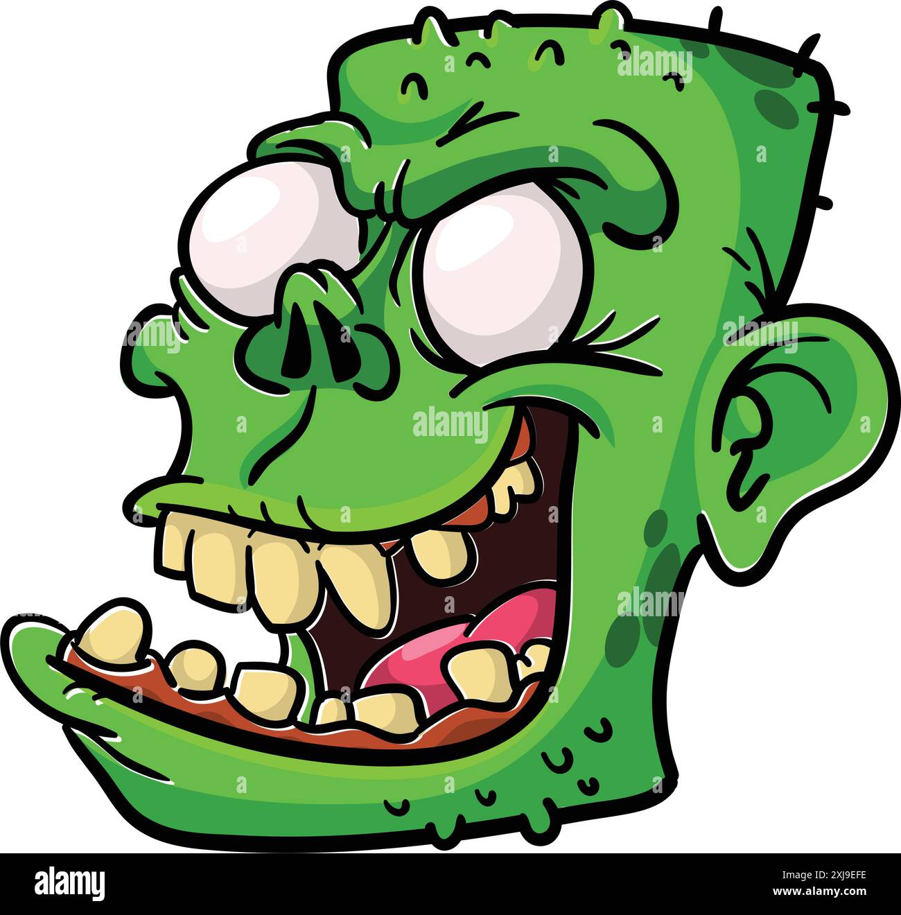 Cartoon green zombie skull reaper design with scary face expression ...