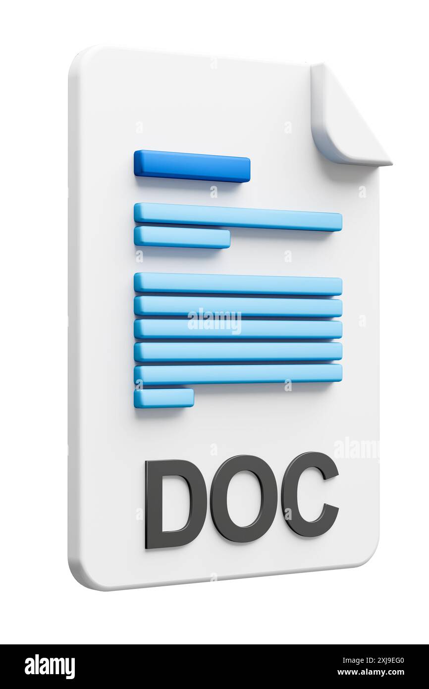 Threedimensional file type icon for the text processor file format DOC ...