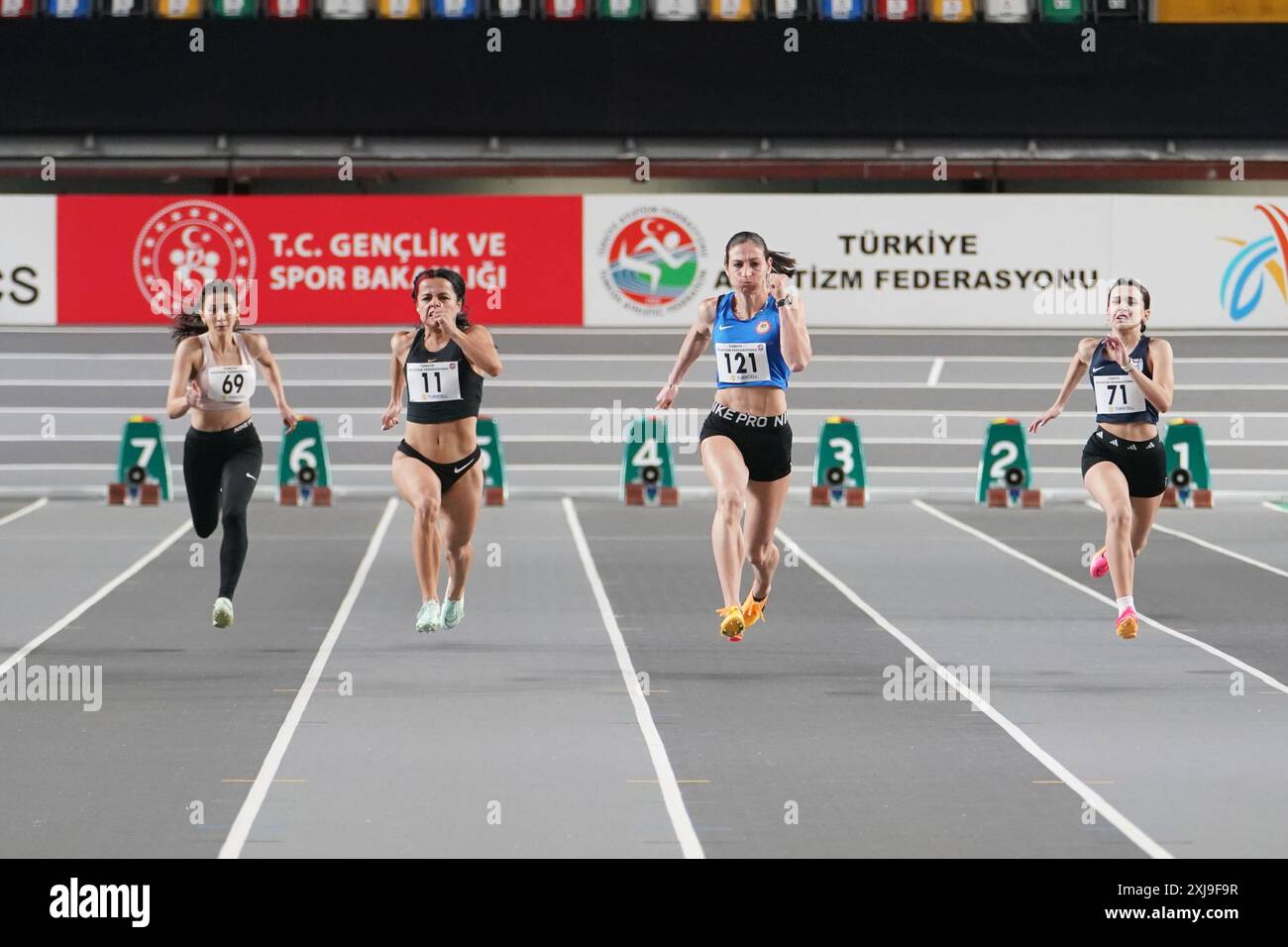 ISTANBUL, TURKIYE - FEBRUARY 17, 2024: Athletes running 60 metres ...