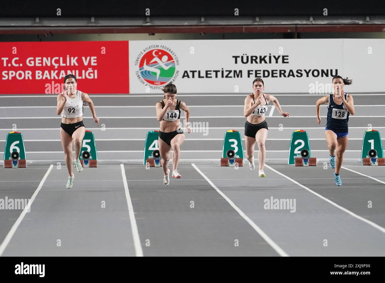 ISTANBUL, TURKIYE - FEBRUARY 17, 2024: Athletes running 60 metres ...