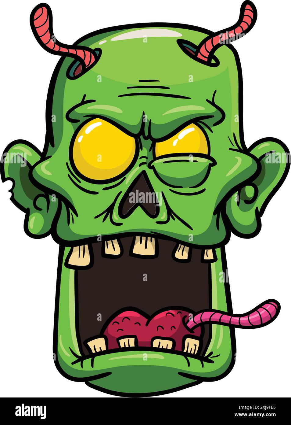 Cartoon green zombie skull reaper design with scary face expression ...