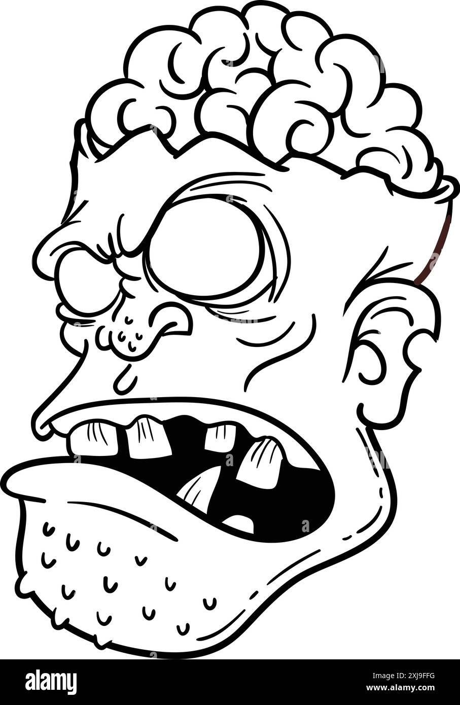 Cartoon green zombie skull reaper design with scary face expression ...