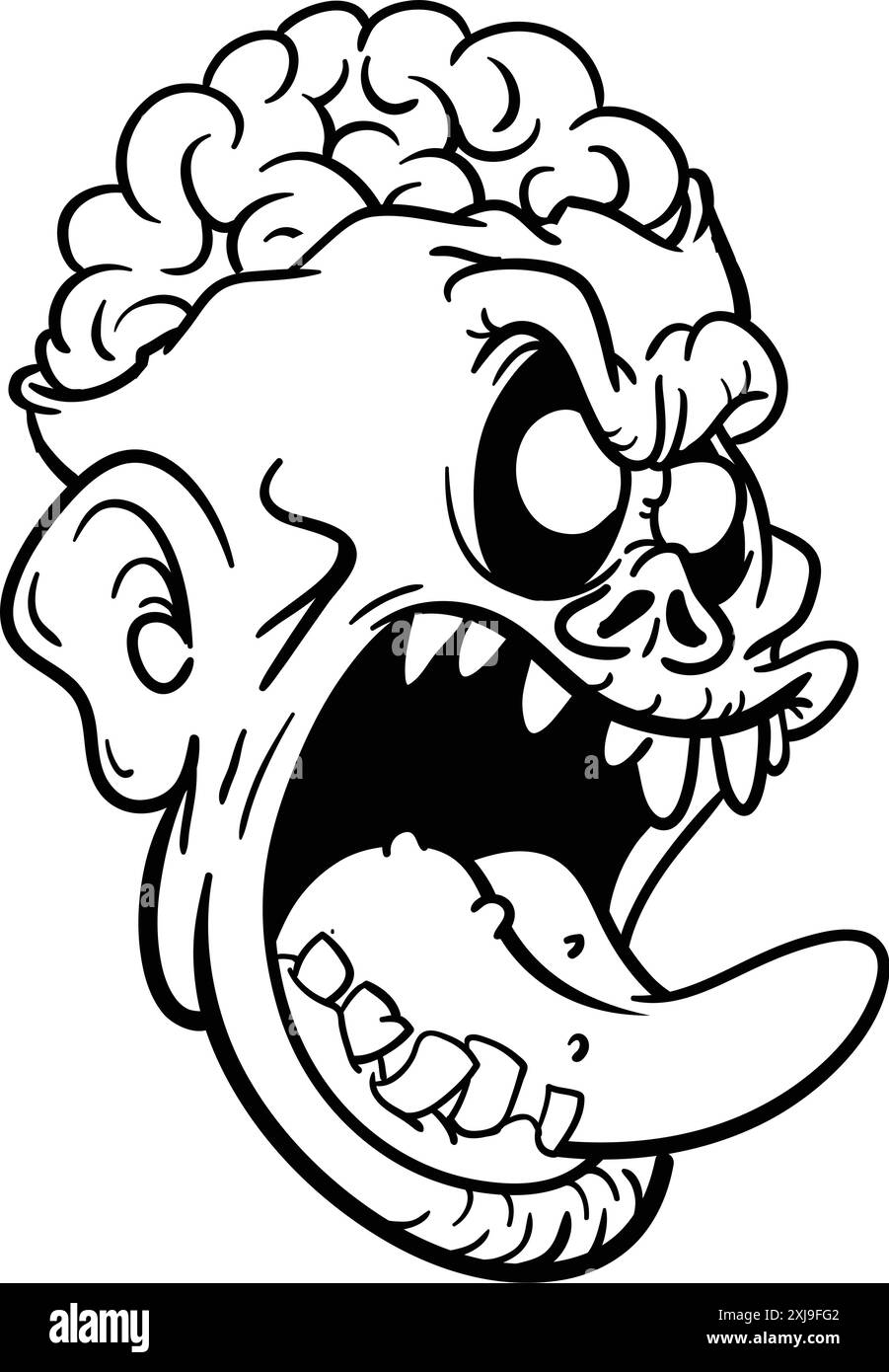 Cartoon green zombie skull reaper design with scary face expression ...