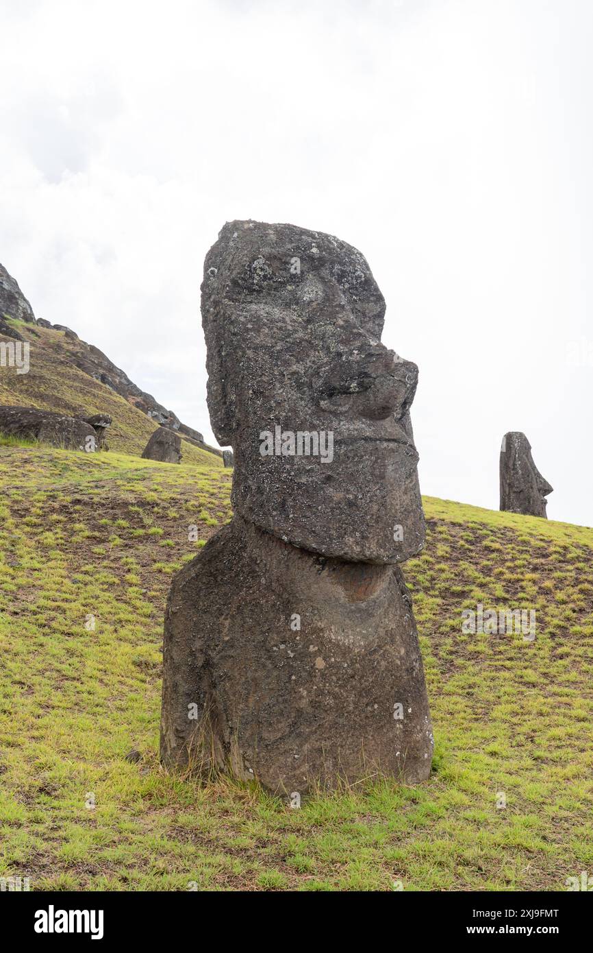 Moai heads on the slope of Rano Raraku on Easter Island (Rapa Nui ...