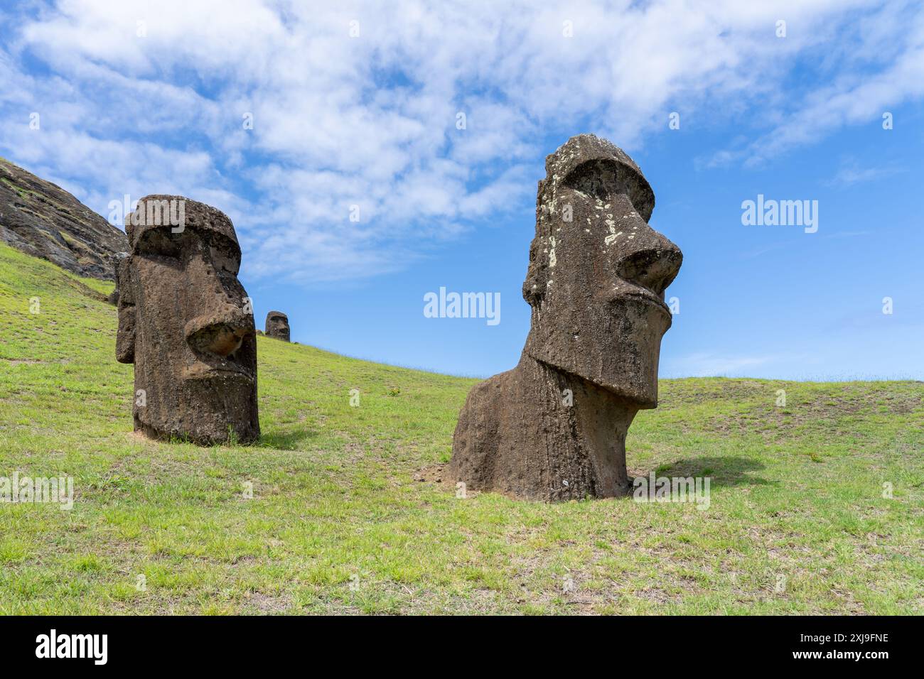 Moai heads on the slope of Rano Raraku on Easter Island (Rapa Nui ...