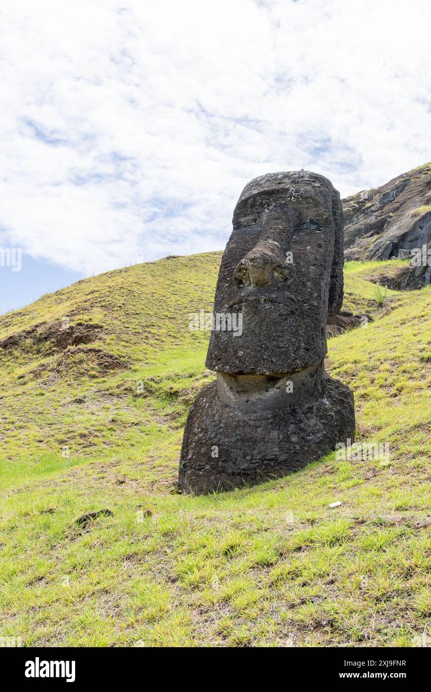 Moai heads on the slope of Rano Raraku on Easter Island (Rapa Nui ...