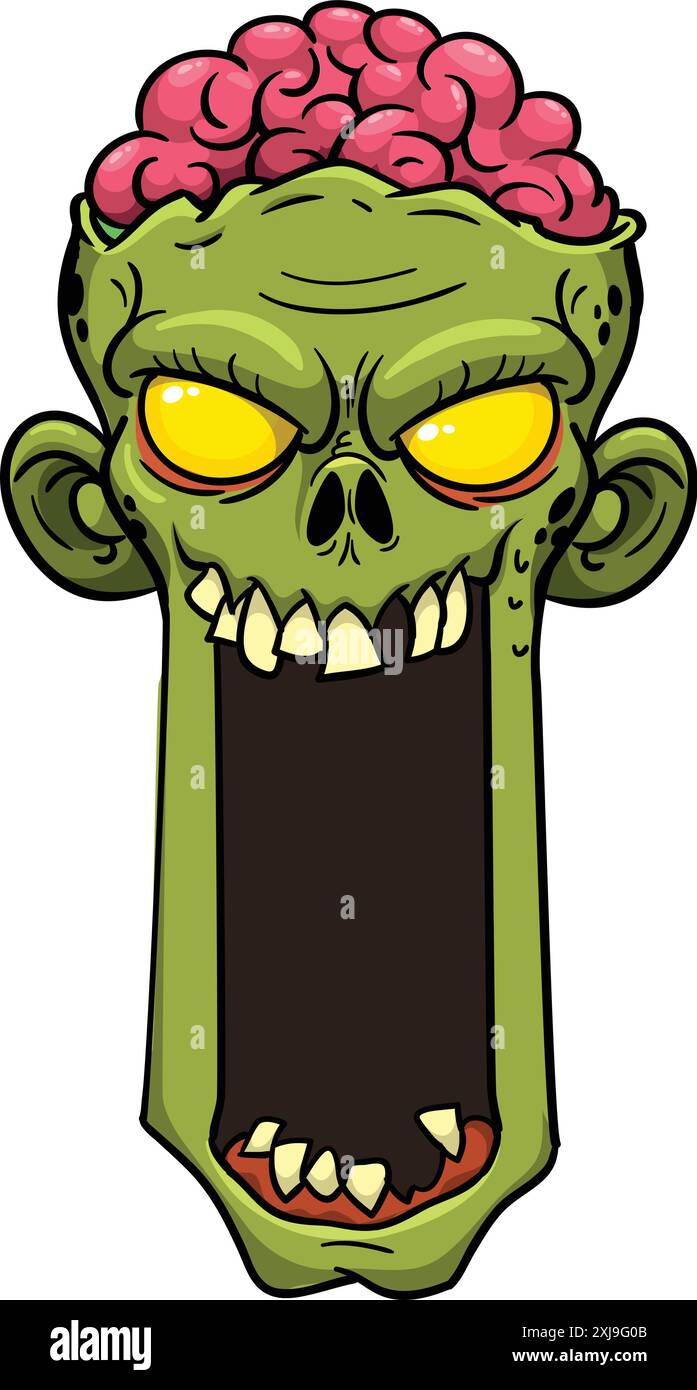Cartoon green zombie skull reaper design with scary face expression ...