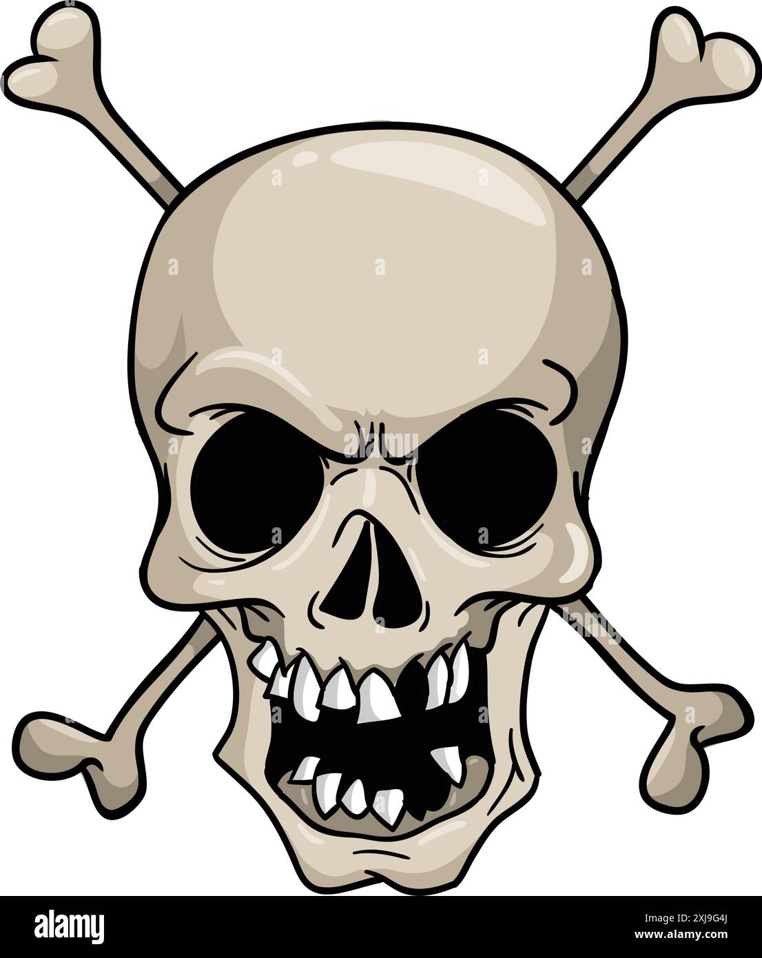 Cartoon green zombie skull reaper design with scary face expression ...