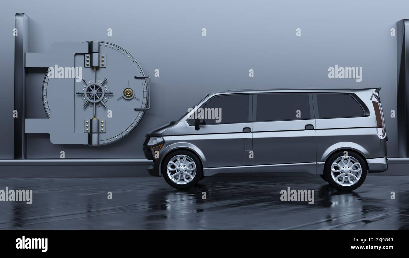 a money transporter stands ready in front of a highly secured vault ...