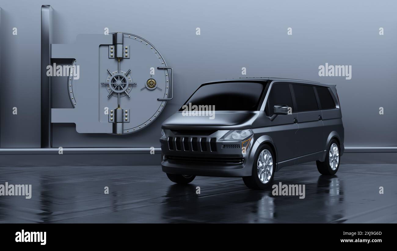 a money transporter stands ready in front of a highly secured vault ...