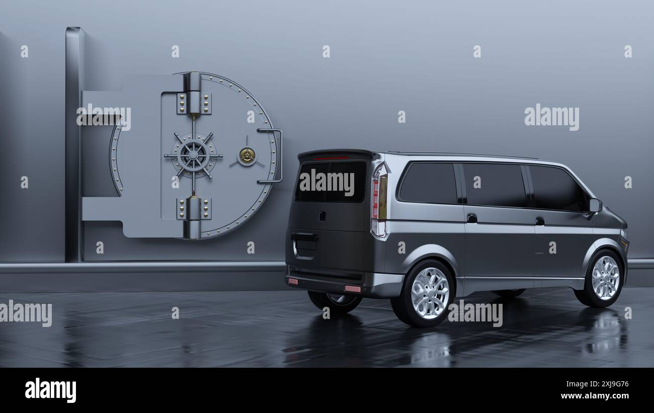 a money transporter stands ready in front of a highly secured vault ...