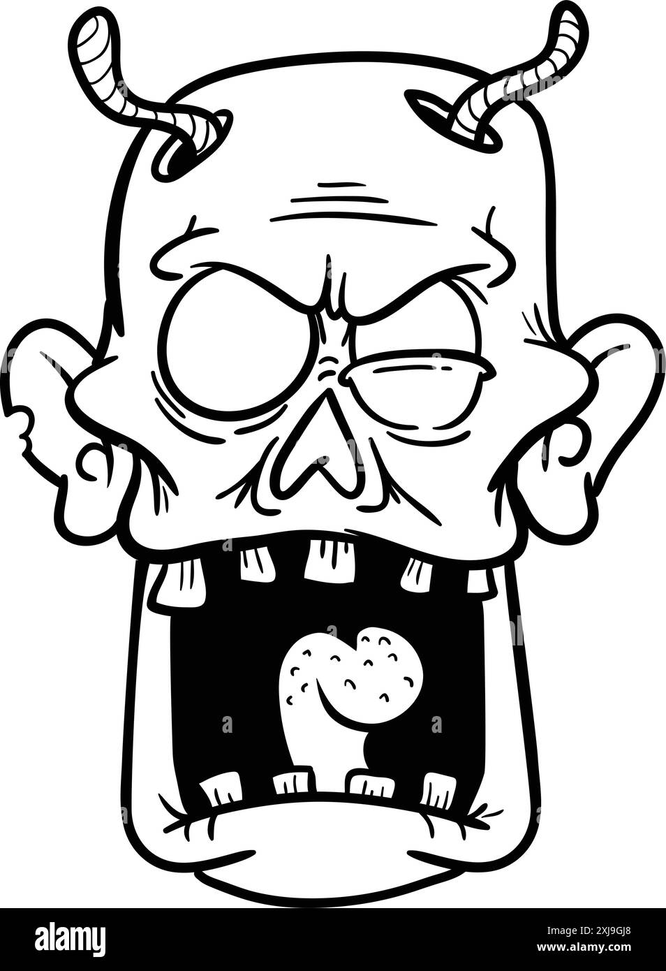Cartoon green zombie skull reaper design with scary face expression ...