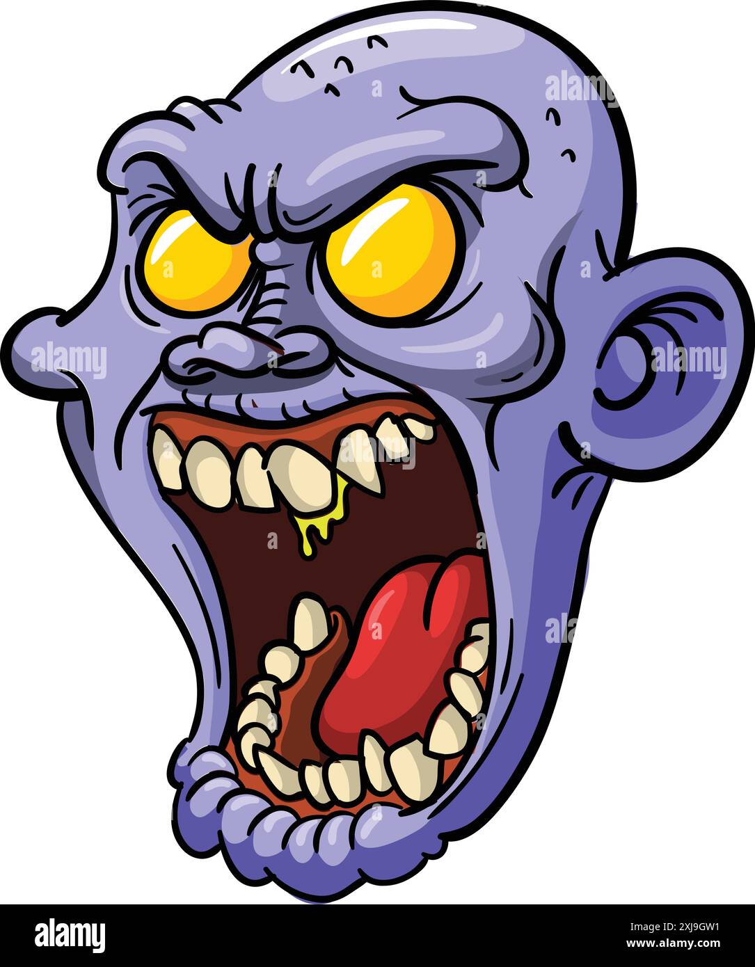 Cartoon green zombie skull reaper design with scary face expression ...