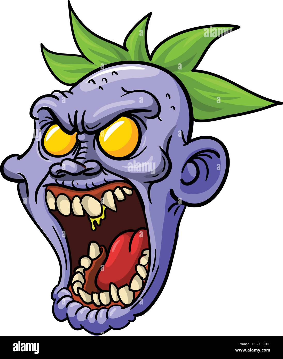 Cartoon green zombie skull reaper design with scary face expression ...