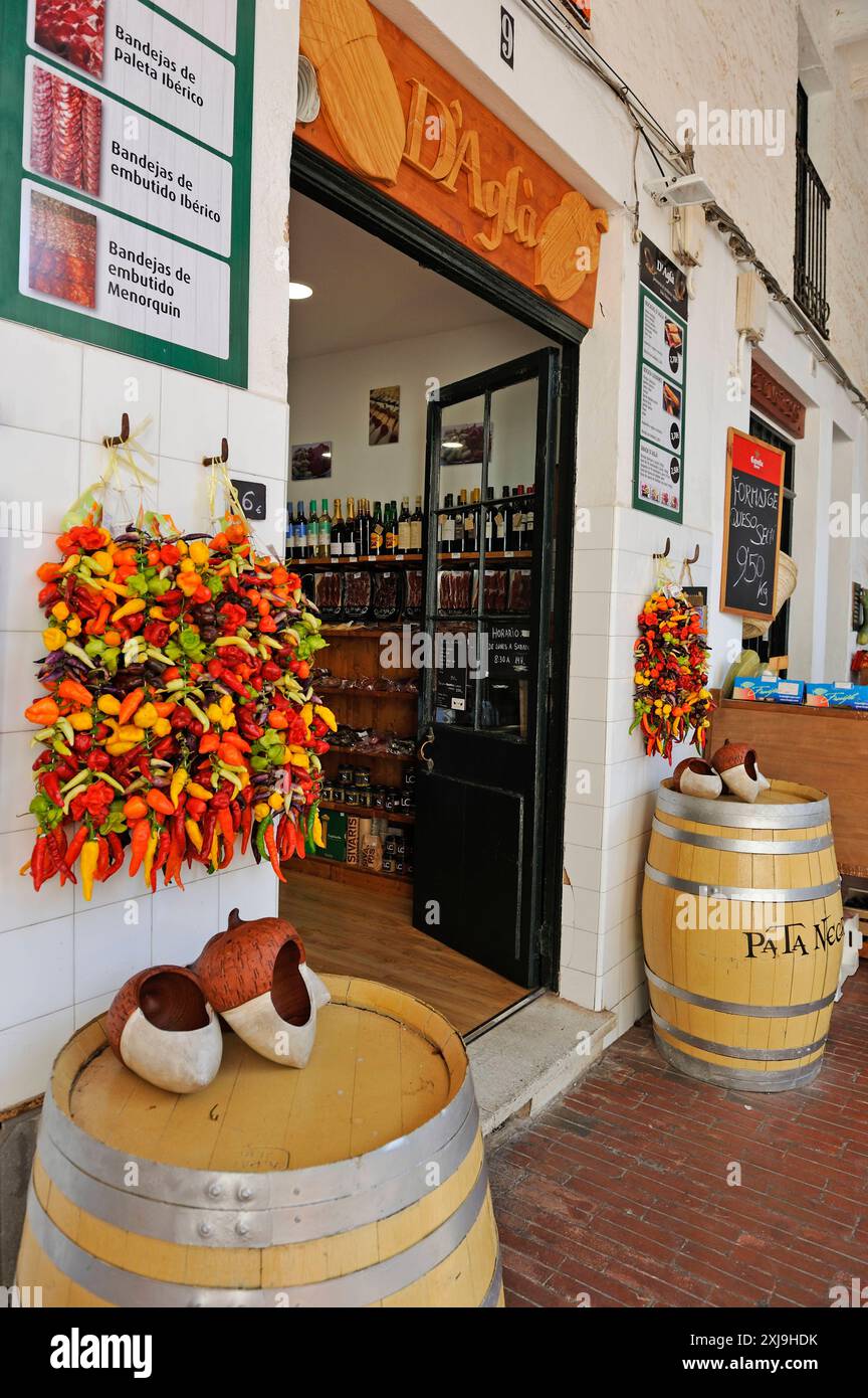 Food shop on the Placa la Llibertat Freedom Square, Ciutadella de ...