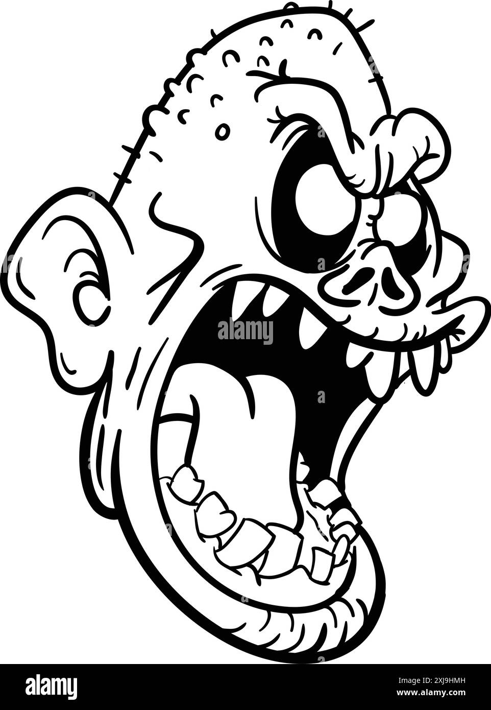 Cartoon green zombie skull reaper design with scary face expression ...