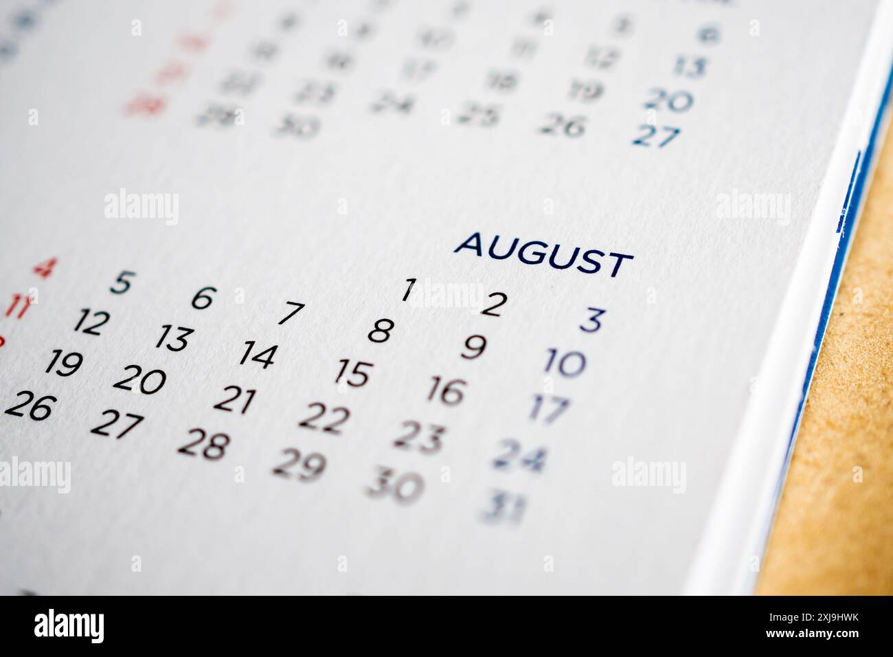 August calendar page hi-res stock photography and images - Alamy
