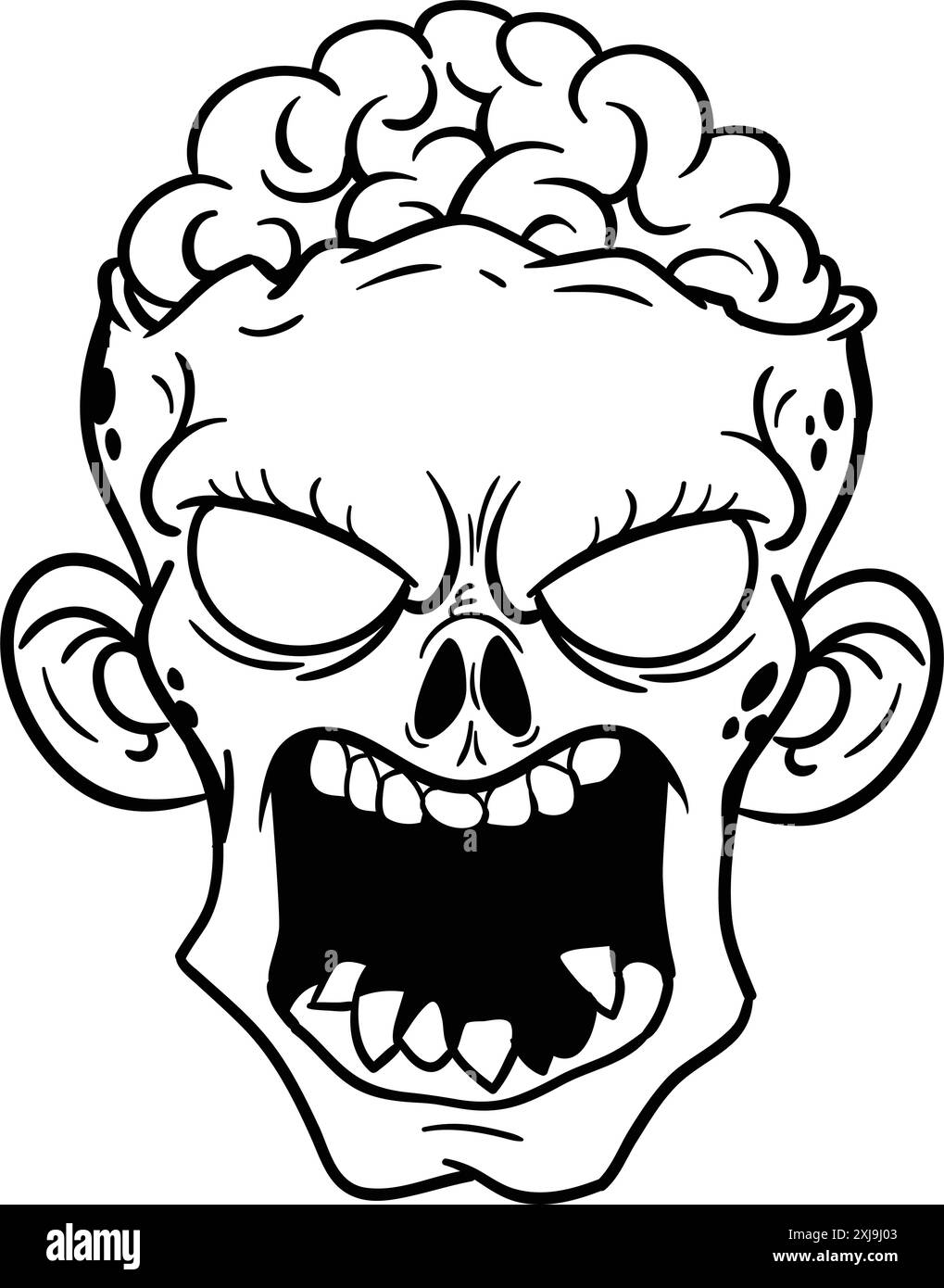 Cartoon green zombie skull reaper design with scary face expression ...