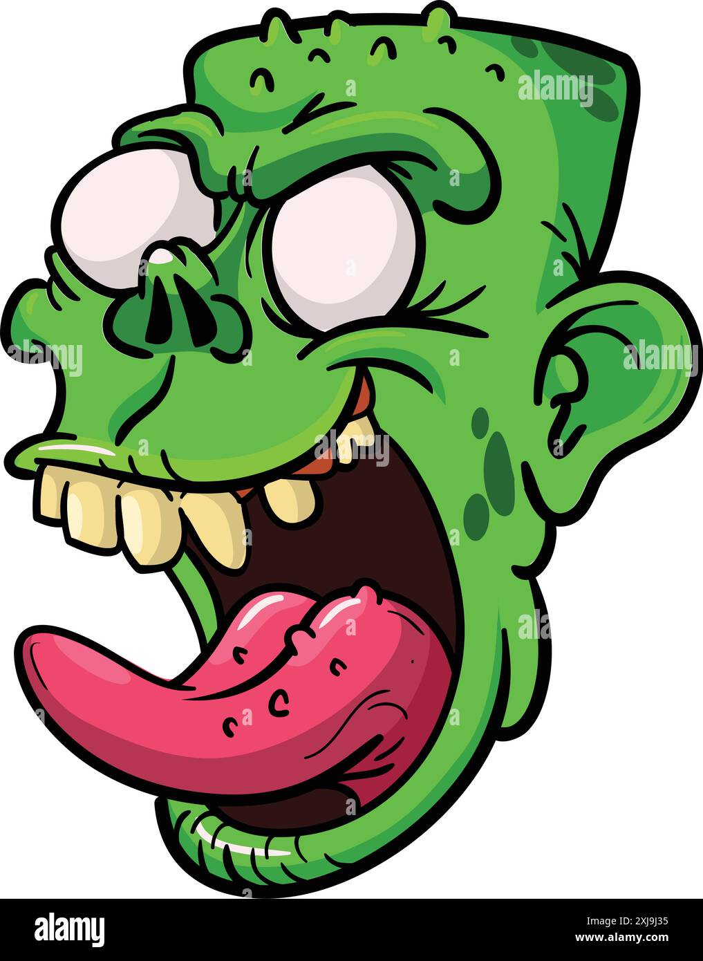 Cartoon green zombie skull reaper design with scary face expression ...