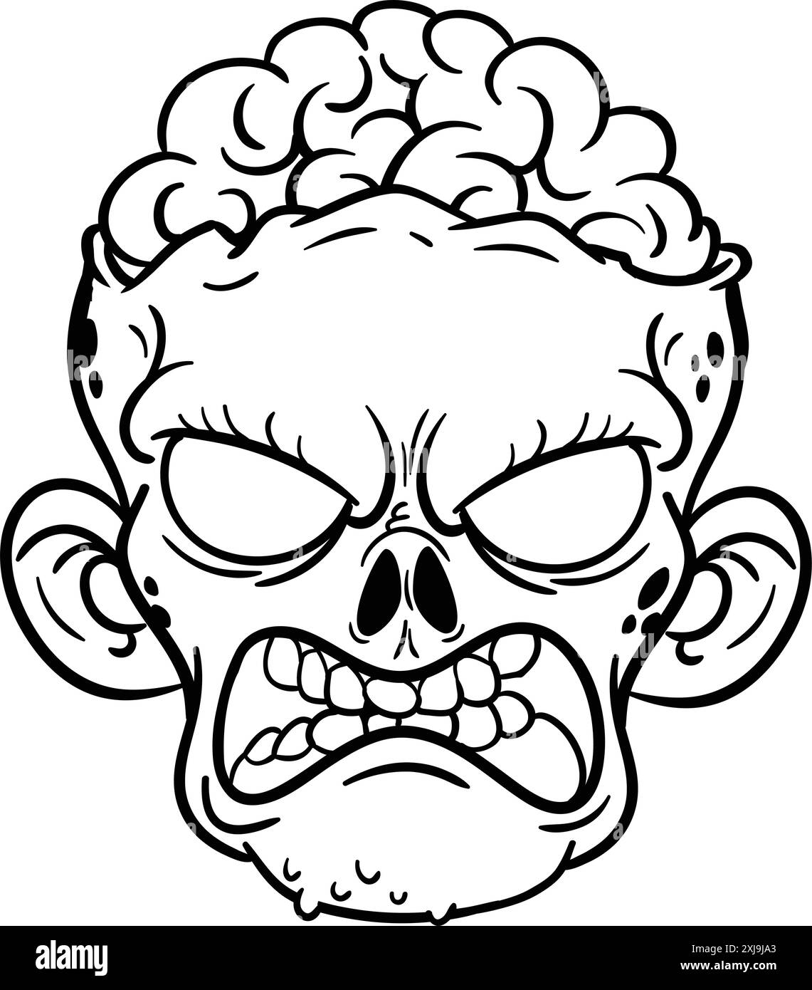 Cartoon green zombie skull reaper design with scary face expression ...