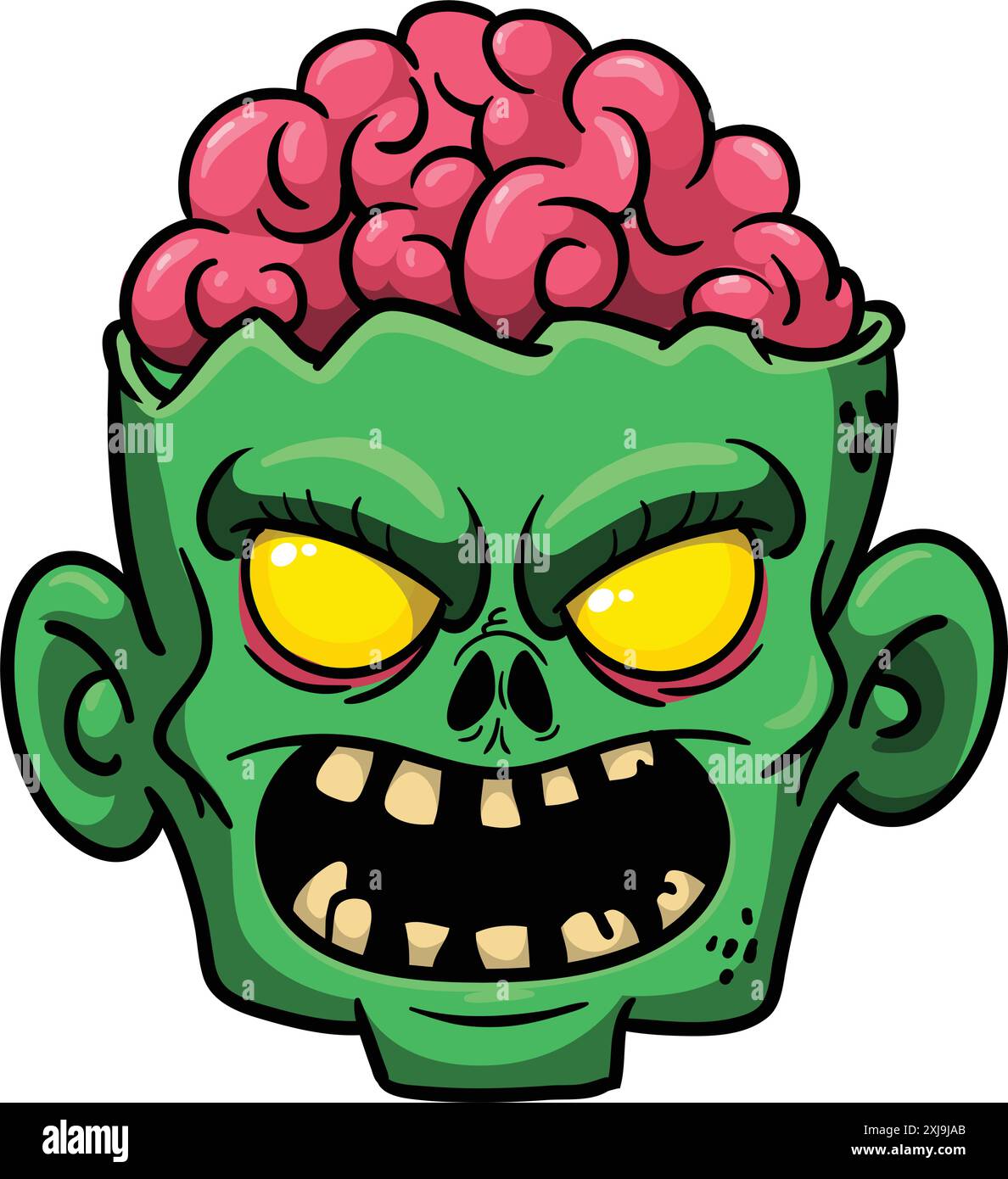 Cartoon green zombie skull reaper design with scary face expression ...