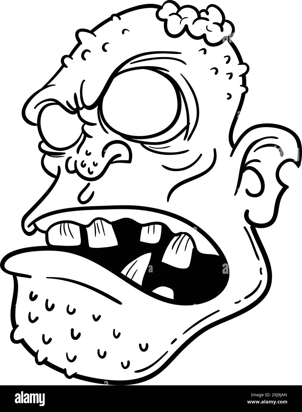 Cartoon green zombie skull reaper design with scary face expression ...