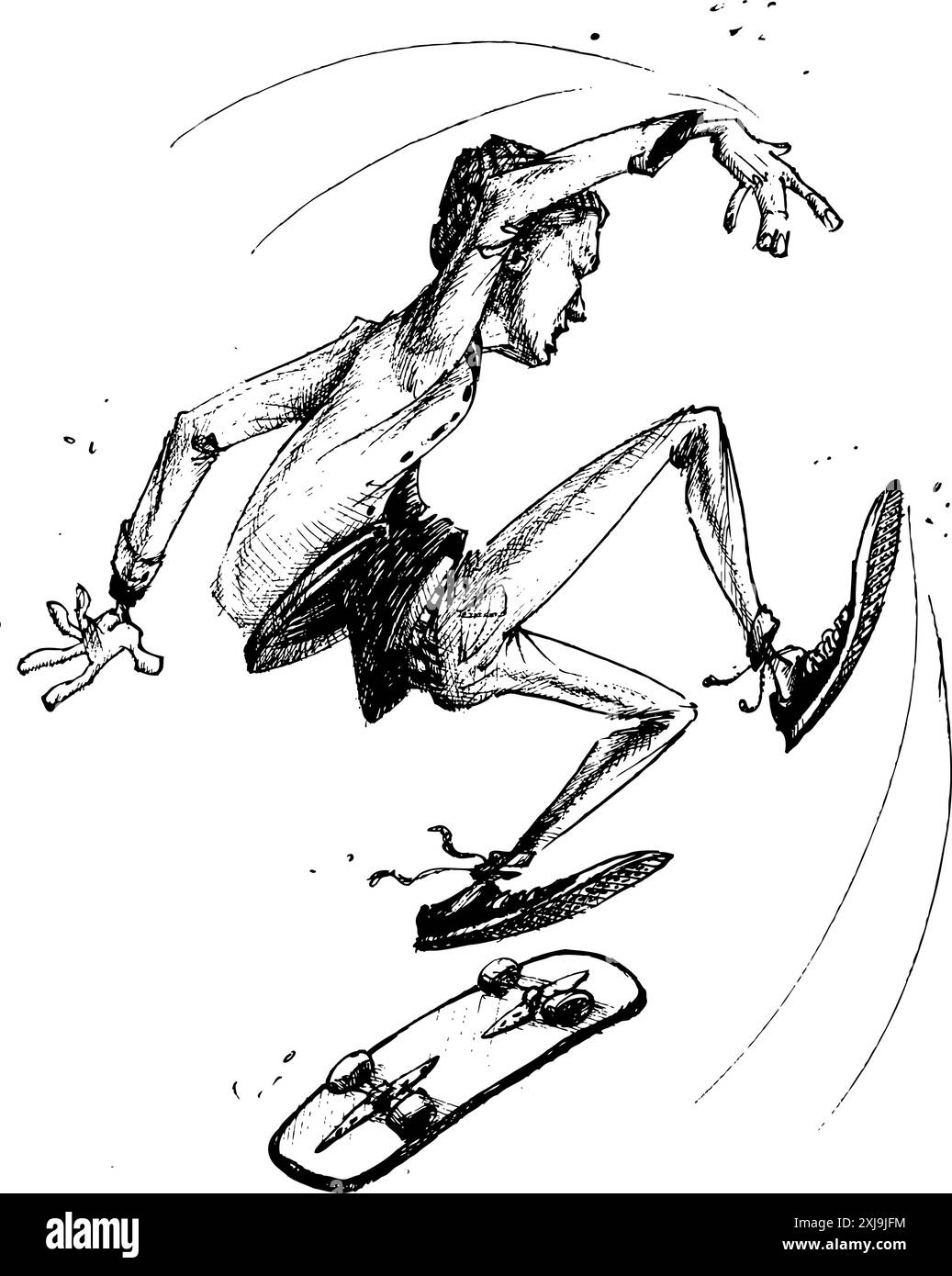 Drawing of a young man riding skateboard. Illustration of skater doing ...