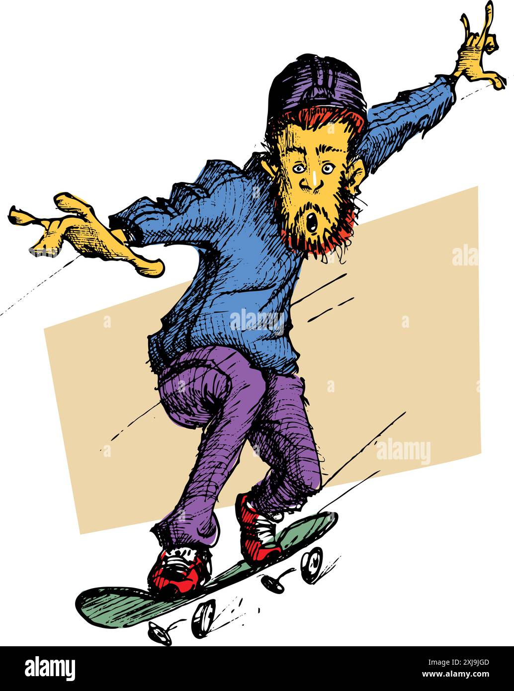 Drawing of a young man riding skateboard. Illustration of skater doing ...