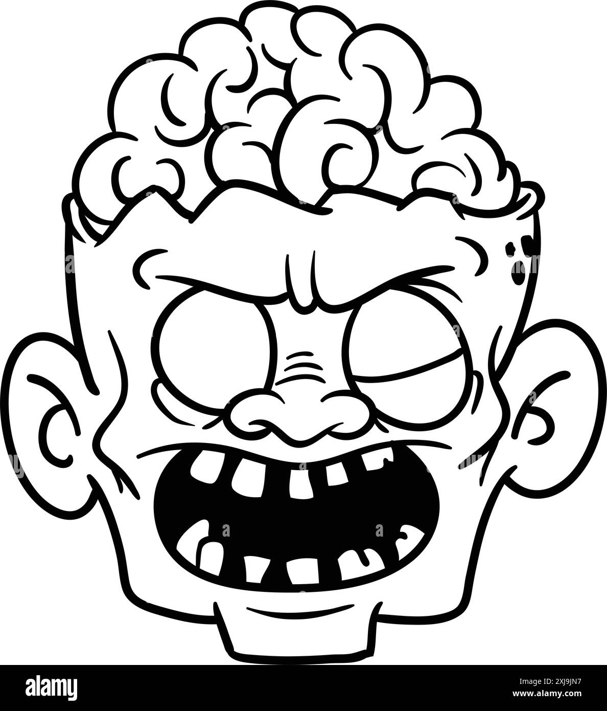 Cartoon green zombie skull reaper design with scary face expression ...