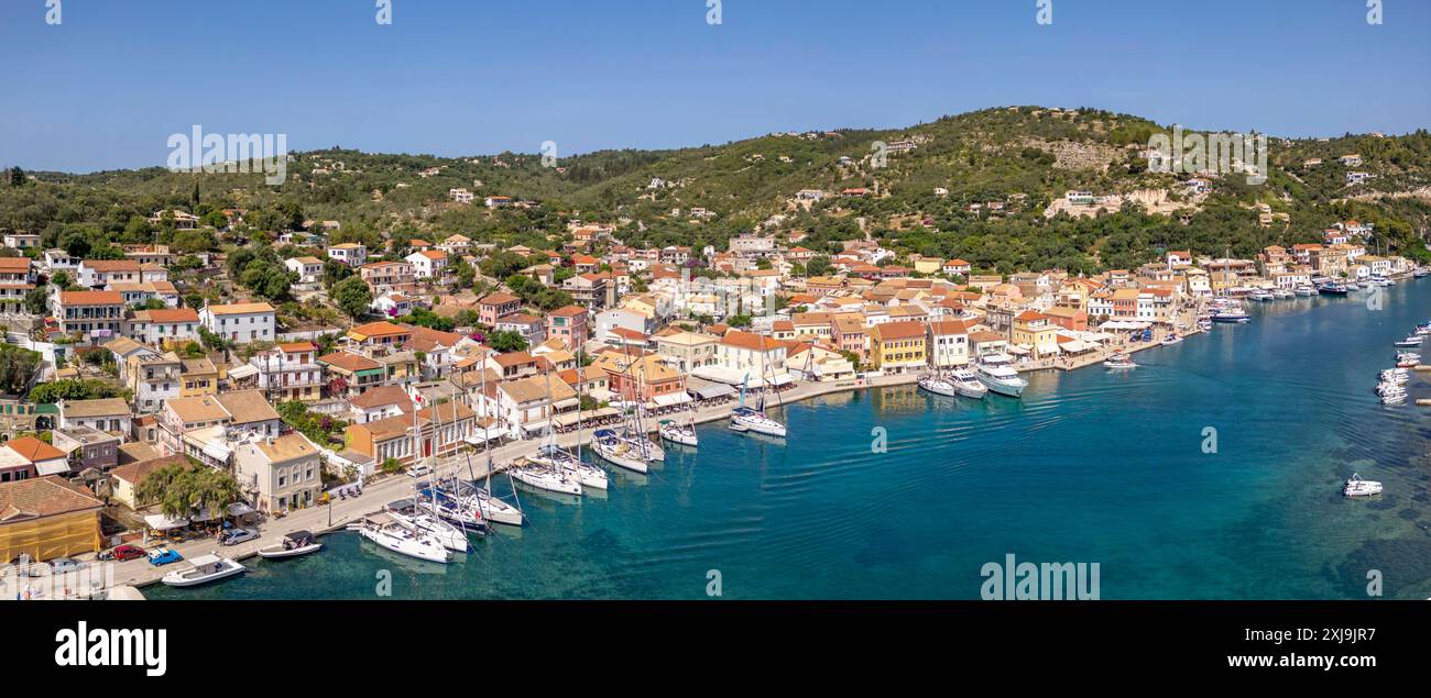 Aerial view of Gaios, the main port and harbour on the island of Paxos ...