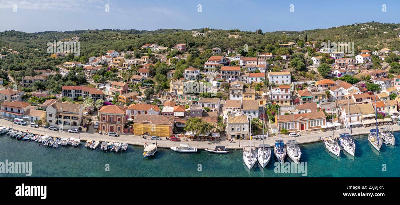 Aerial view of Gaios, the main port and harbour on the island of Paxos ...