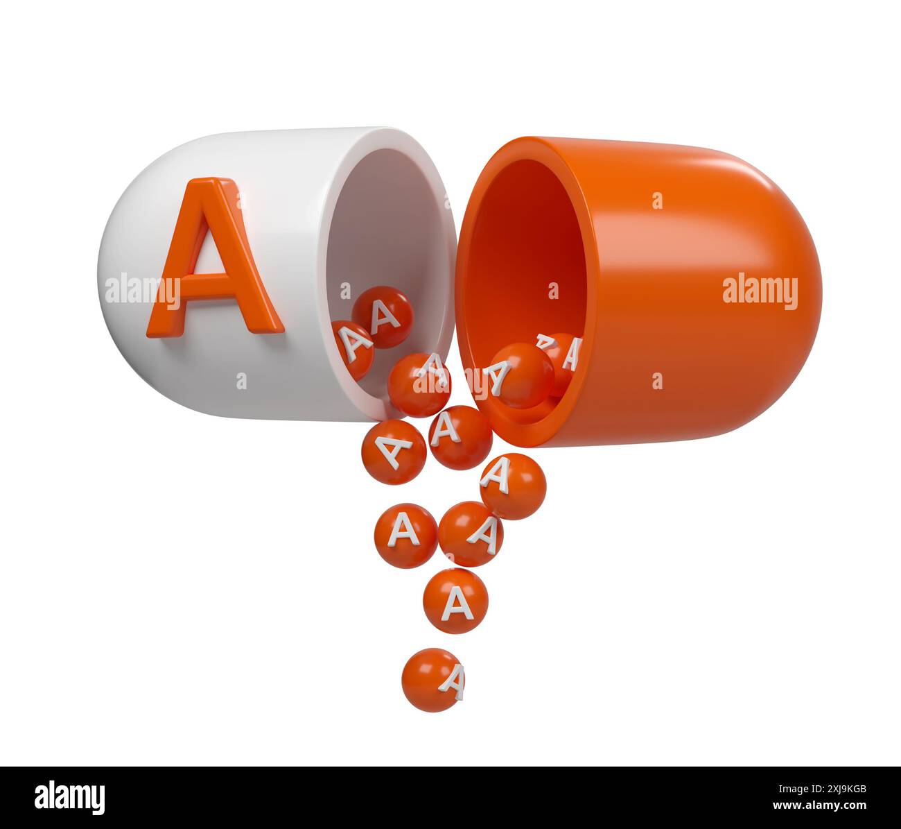 Vitamin A orange in capsule 3d icon. Minerals complex in molecular form ...