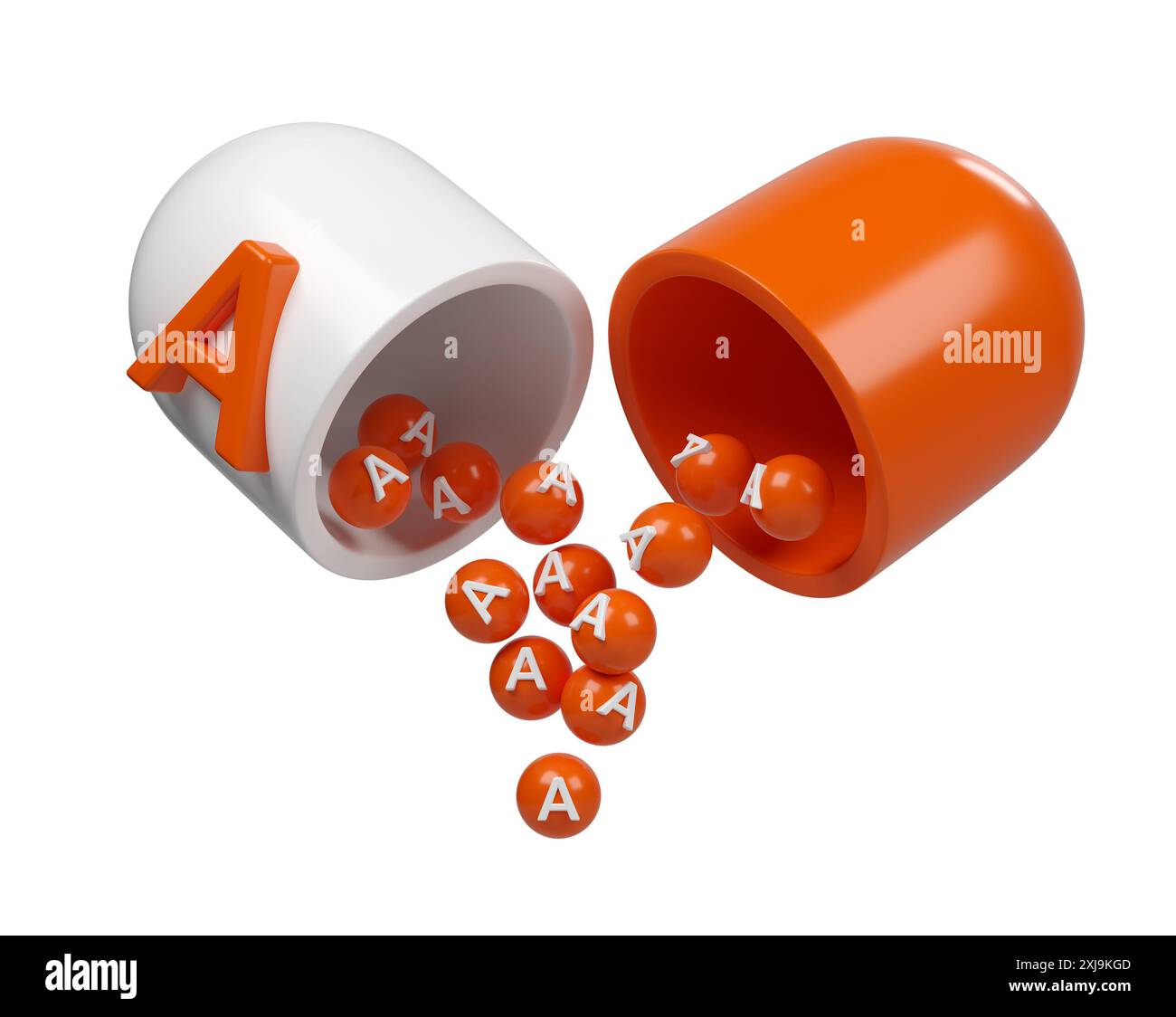 Vitamin A orange in capsule 3d icon. Minerals complex in molecular form ...
