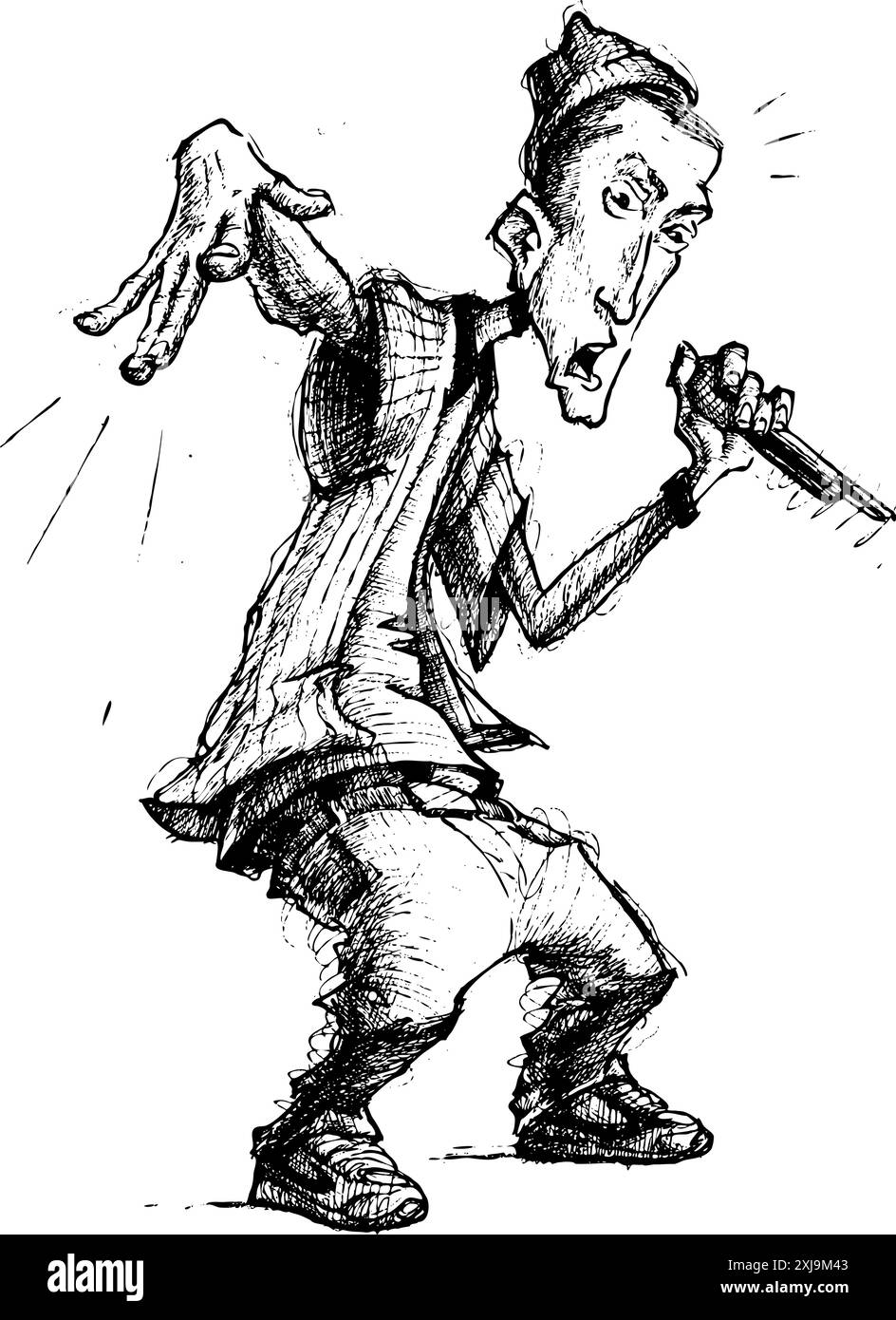 Funny rapper or mc man cartoon. Handdrawn illustration of hip-hop man ...